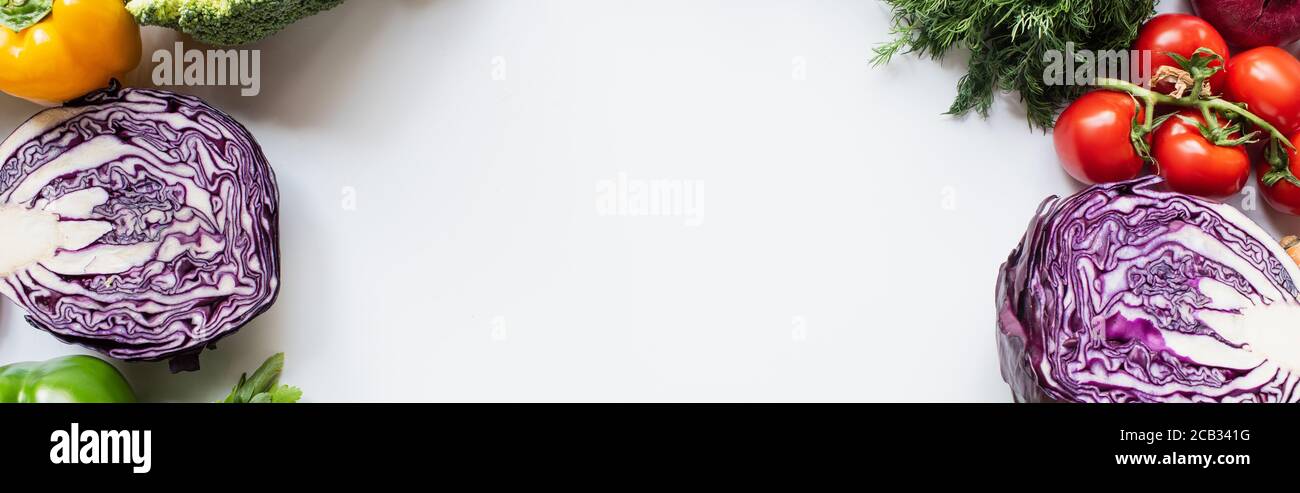 borders of colorful assorted fresh vegetables on white background ...