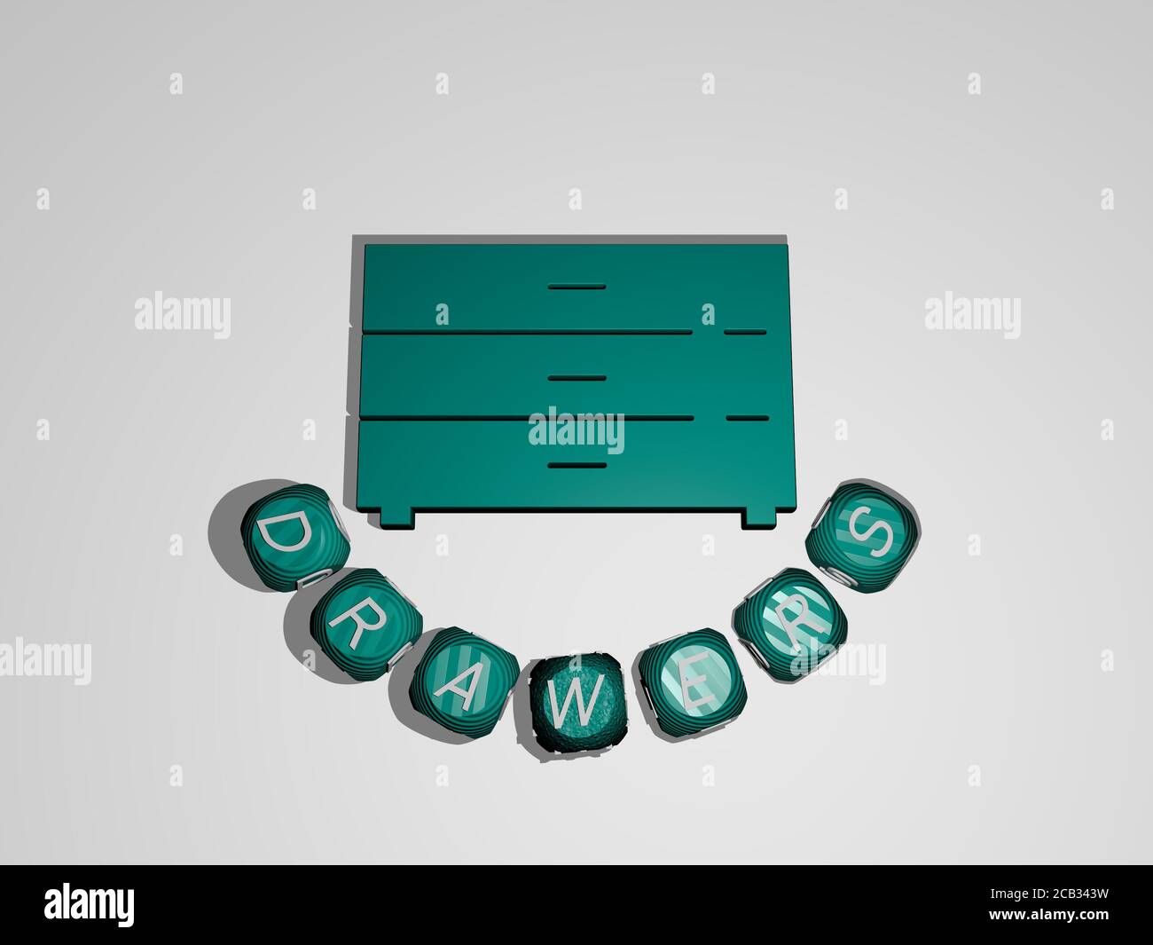 DRAWERS text around the 3D icon. 3D illustration. chest and background ...