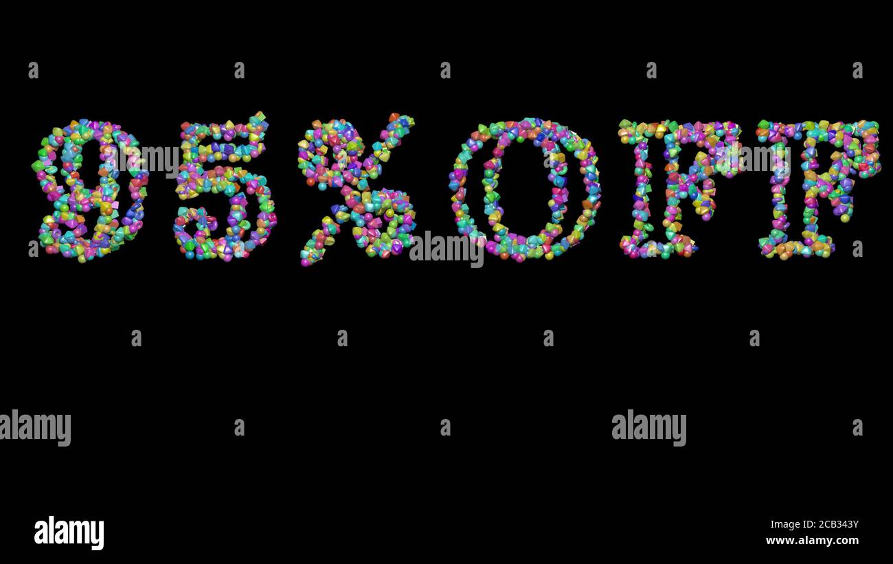 % OFF written in 3D illustration by colorful small objects casting ...
