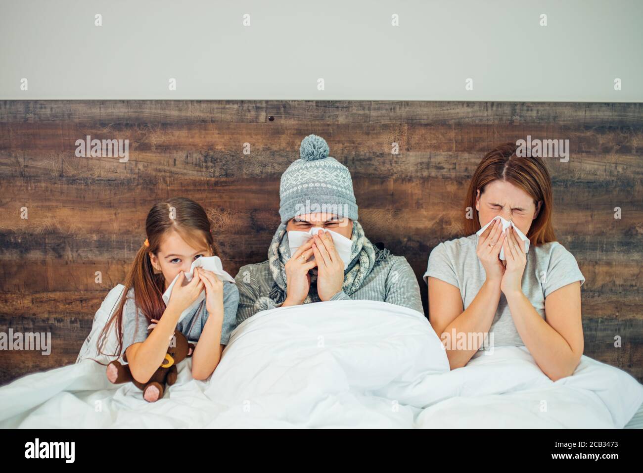 caucasian family ill, suffer from disease at home, spend time at home ...