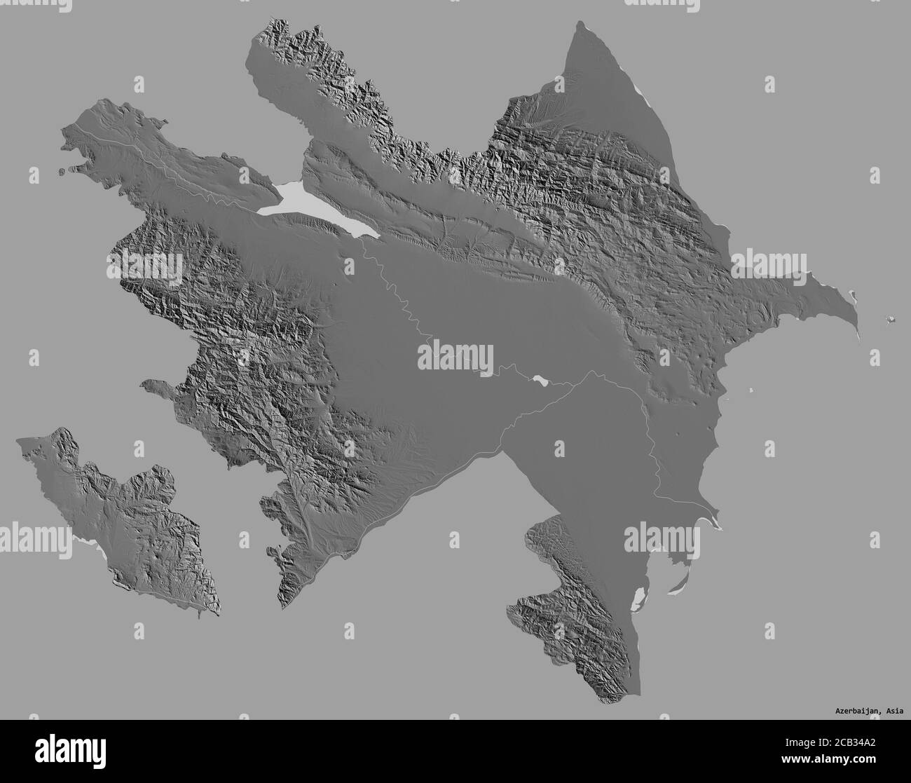 Shape of Azerbaijan with its capital isolated on a solid color ...