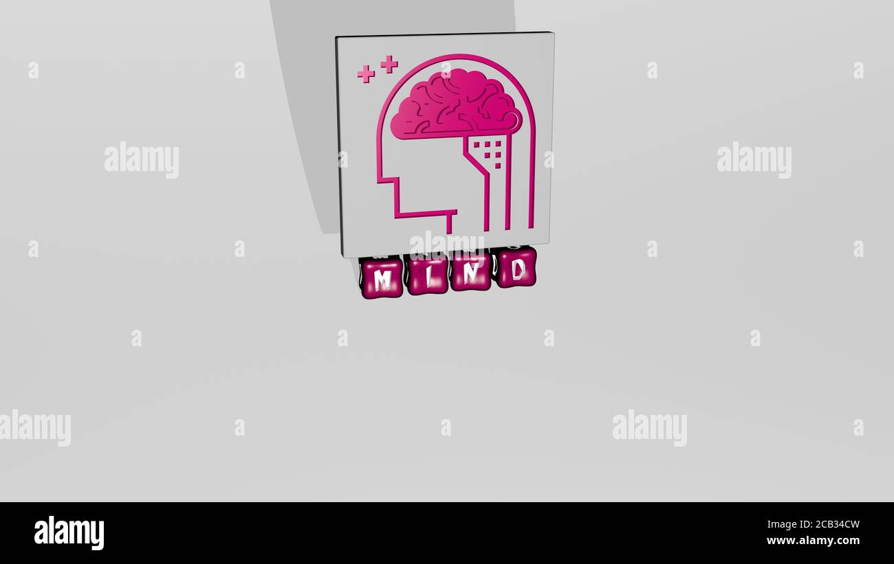 3D graphical image of MIND vertically along with text built by metallic ...