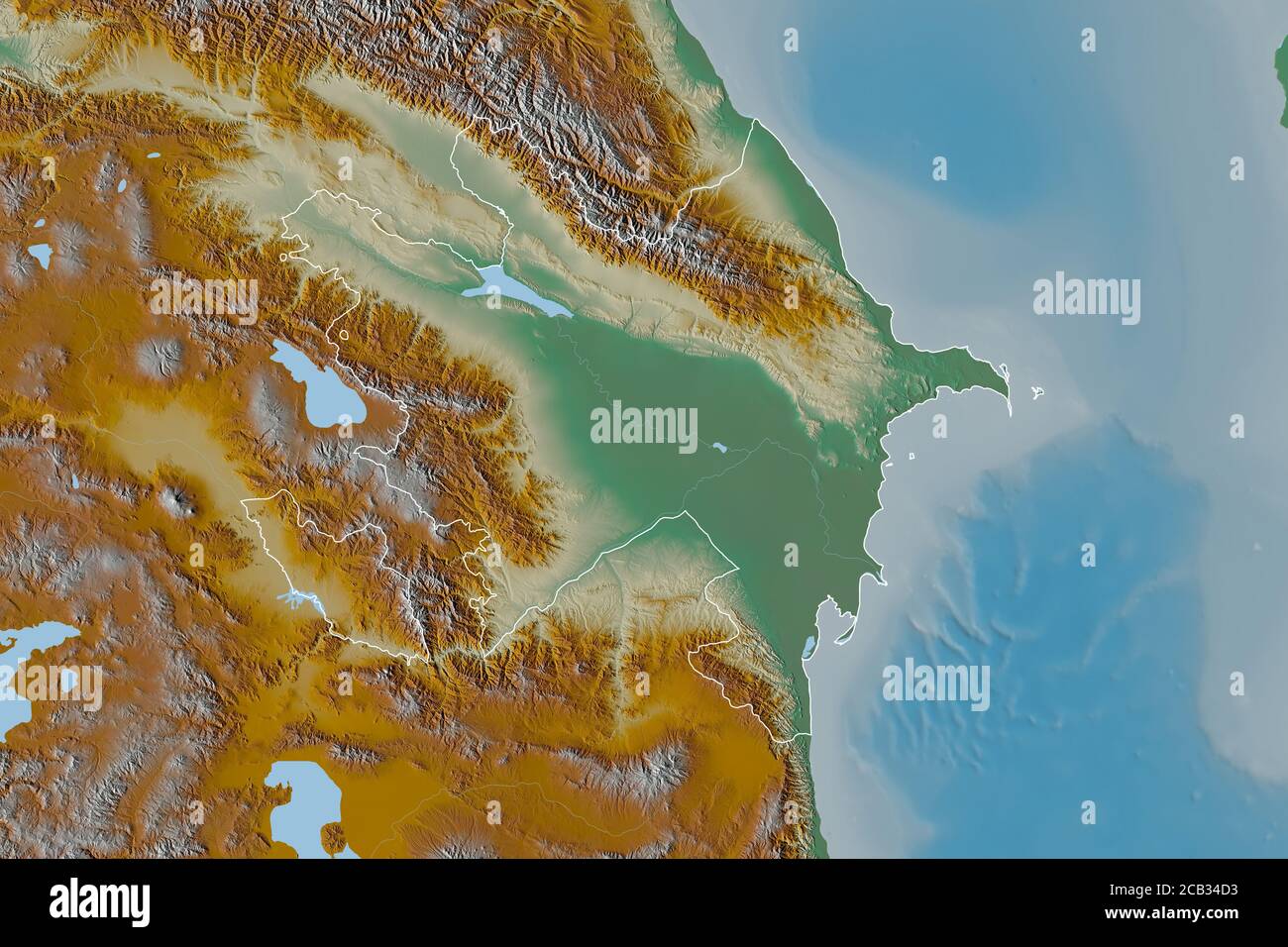 Extended area of outlined Azerbaijan. Topographic relief map. 3D rendering Stock Photo - Alamy