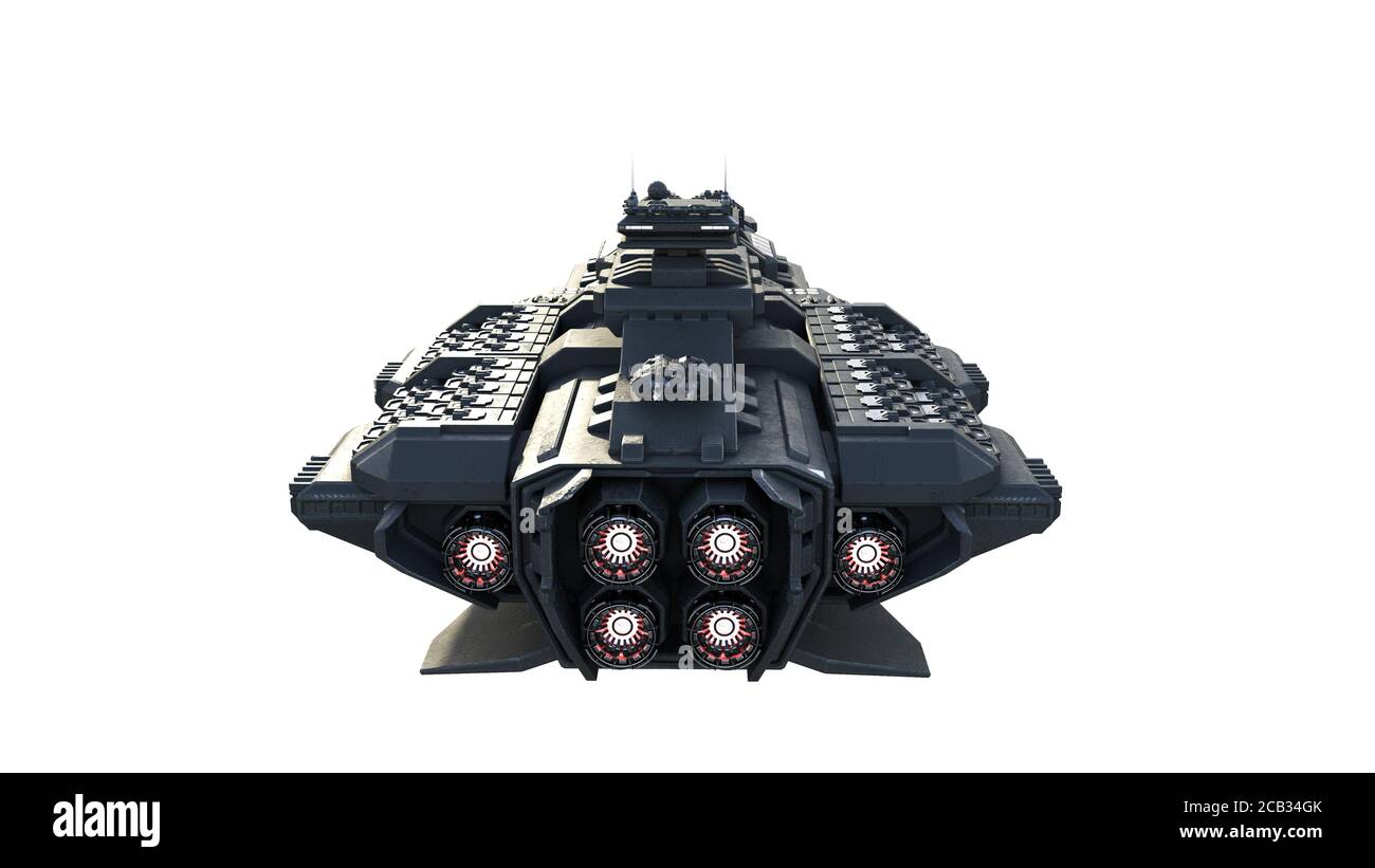 Alien spaceship in flight, UFO spacecraft isolated on white background ...