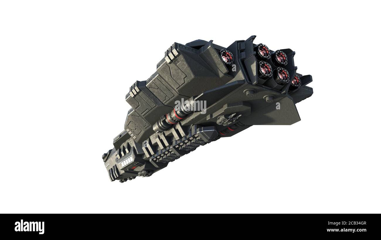 Alien spaceship in flight, UFO spacecraft isolated on white background ...