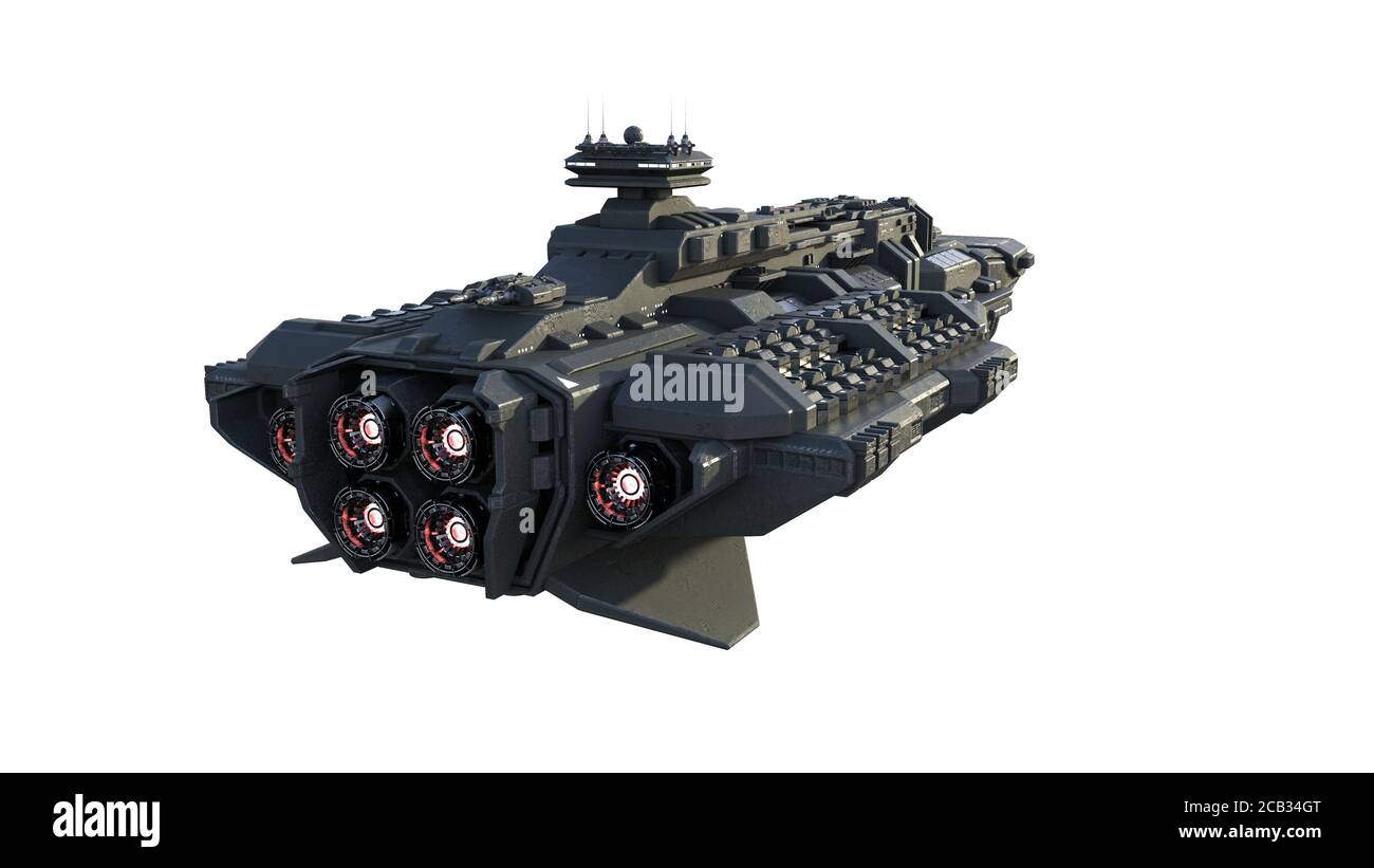 Alien spaceship in flight, UFO spacecraft isolated on white background ...