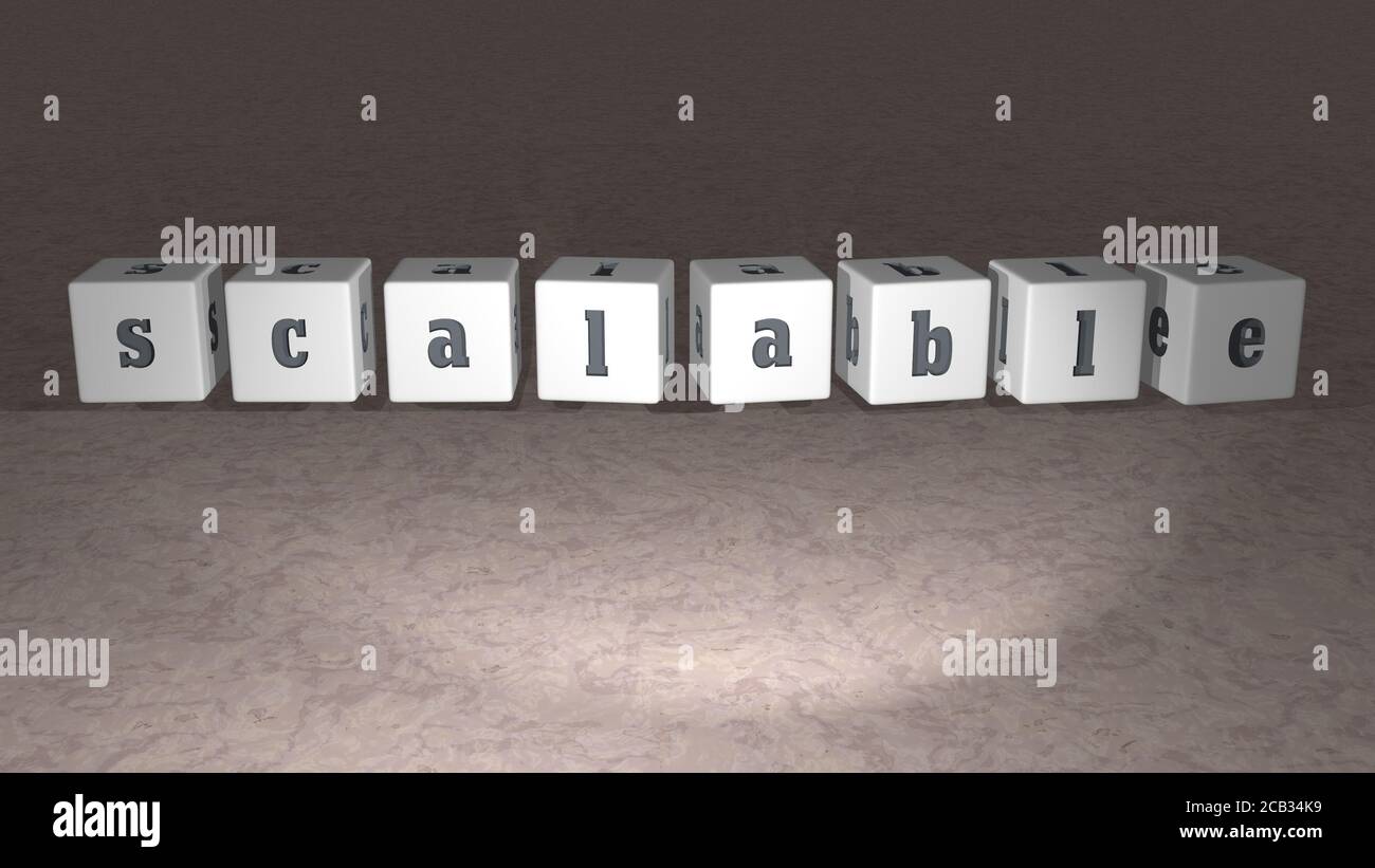 alphabetic scalable arranged by cubic letters on a mirror floor ...