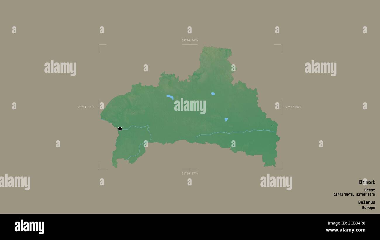 Area of Brest, region of Belarus, isolated on a solid background in a ...