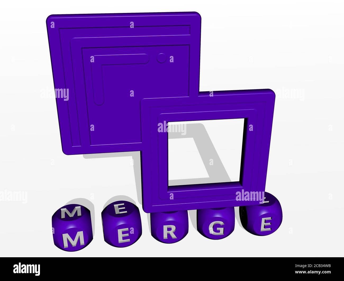 merge cubic letters with 3D icon on the top. 3D illustration ...