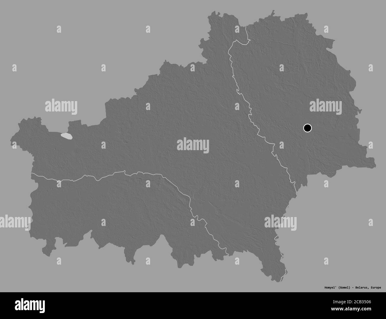 Shape of Homyel', region of Belarus, with its capital isolated on a ...