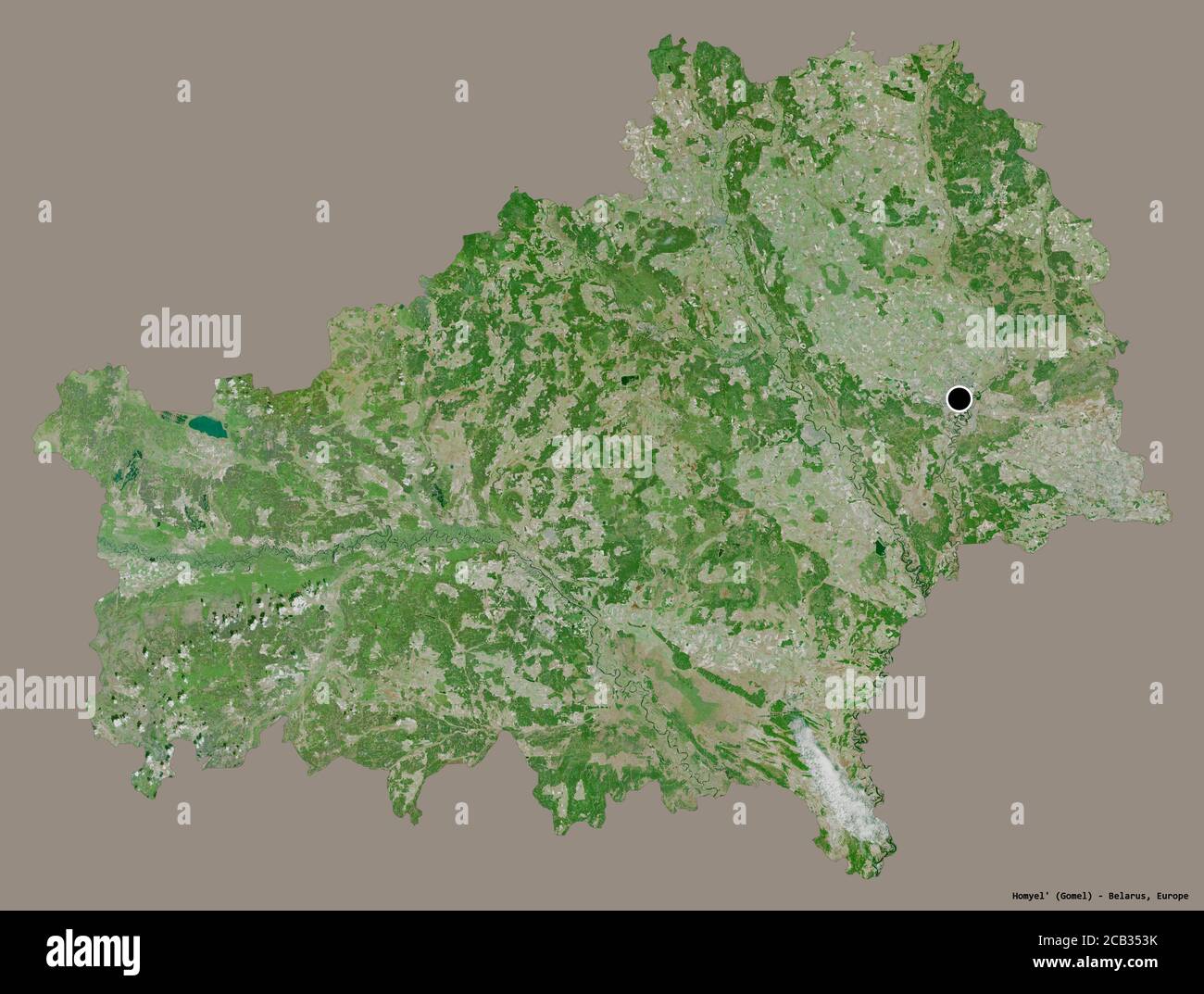 Shape of Homyel', region of Belarus, with its capital isolated on a ...