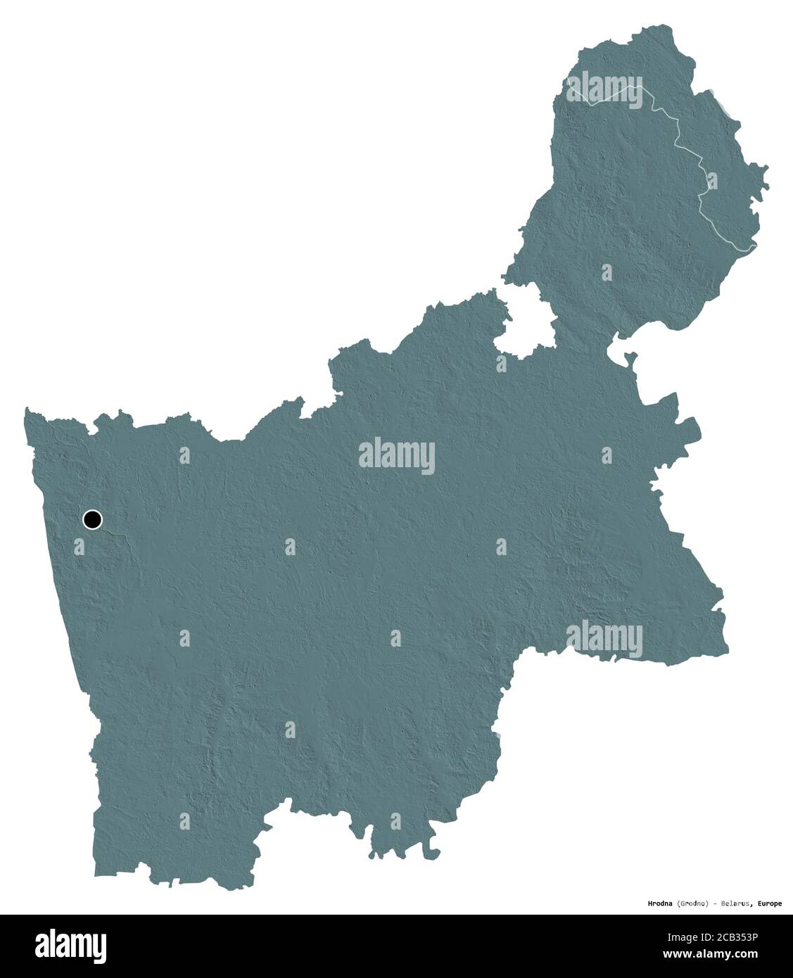 Shape of Hrodna, region of Belarus, with its capital isolated on white ...