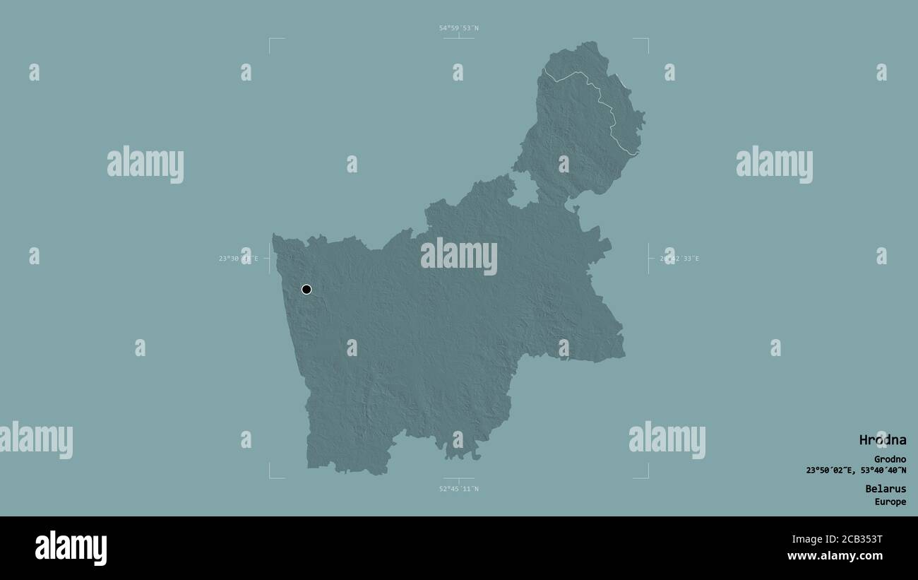 Area of Hrodna, region of Belarus, isolated on a solid background in a ...