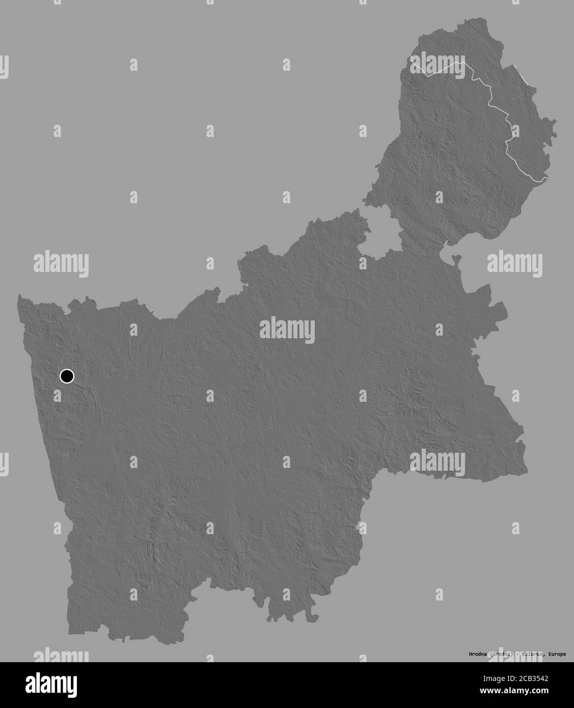 Shape of Hrodna, region of Belarus, with its capital isolated on a ...