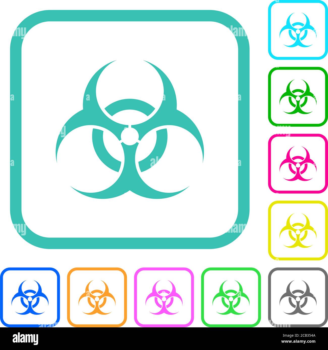 Biohazard sign vivid colored flat icons in curved borders on white ...