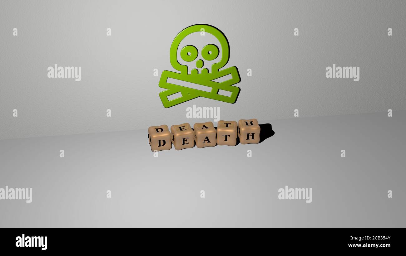 death 3D icon on the wall and cubic letters on the floor. 3D ...