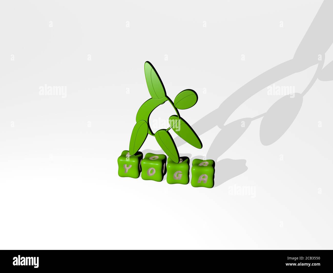 yoga 3D icon object on text of cubic letters. 3D illustration. woman ...