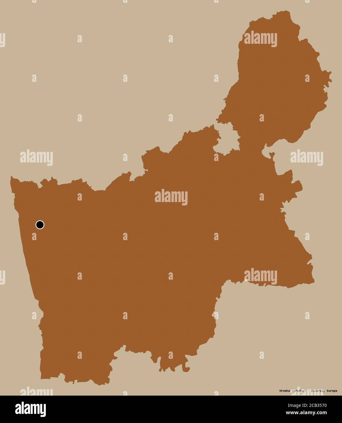 Shape of Hrodna, region of Belarus, with its capital isolated on a ...