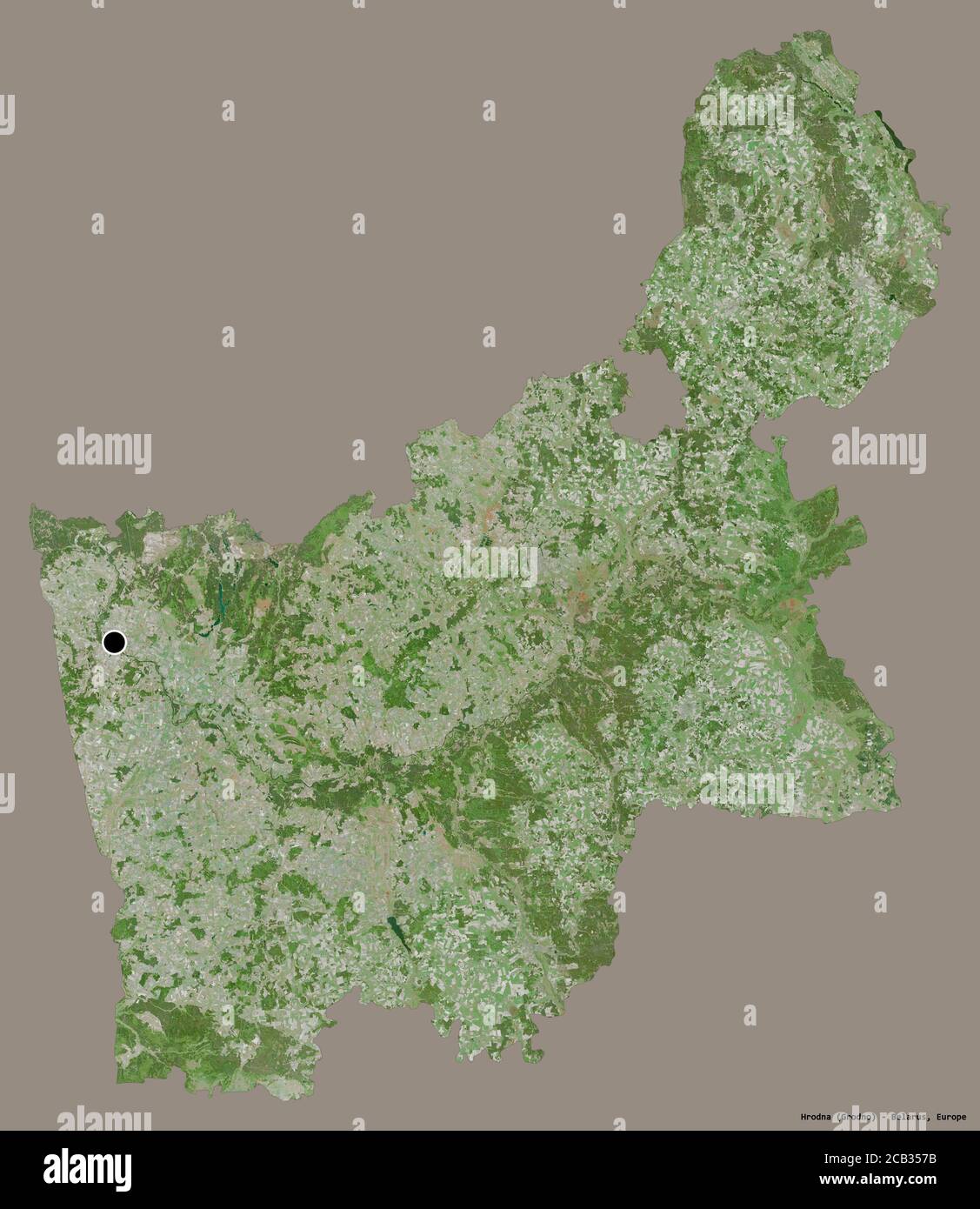Shape of Hrodna, region of Belarus, with its capital isolated on a ...