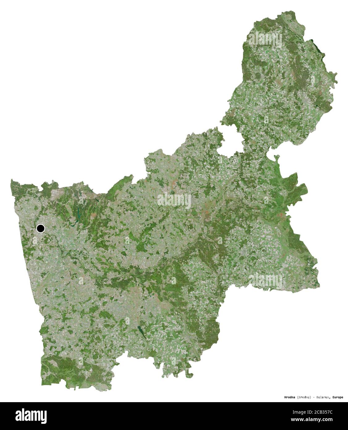 Shape of Hrodna, region of Belarus, with its capital isolated on white ...