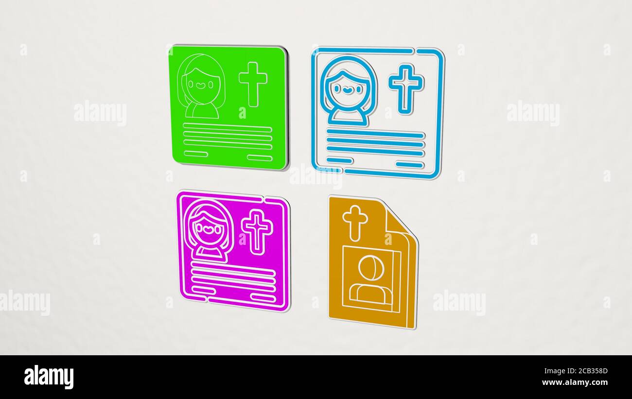 OBITUARY colorful set of icons. 3D illustration Stock Photo - Alamy