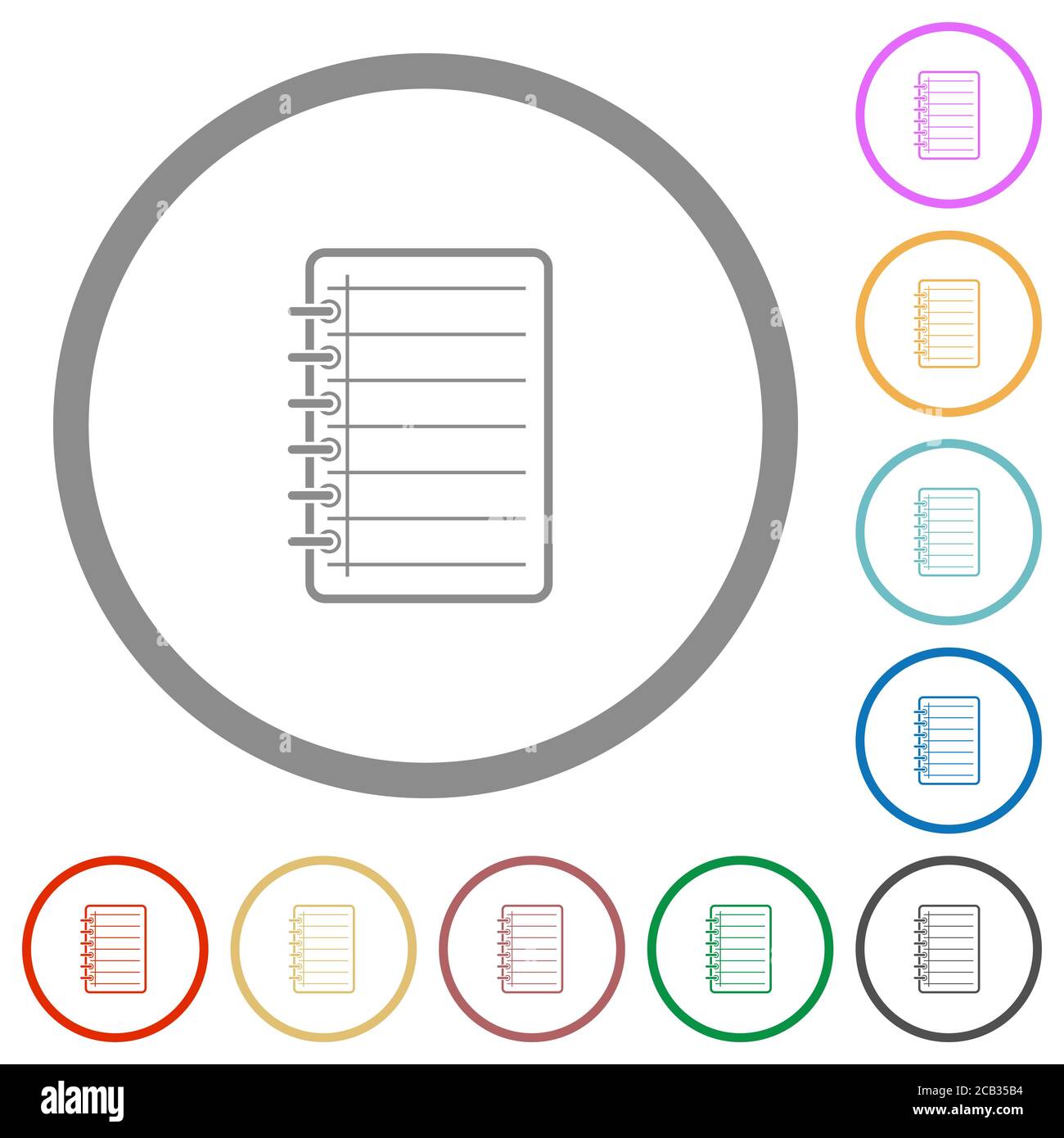 Notepad flat color icons in round outlines on white background Stock ...
