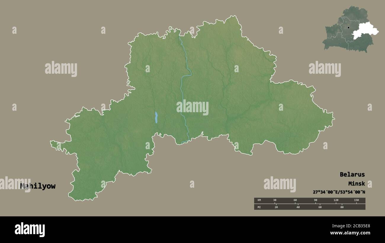Shape of Mahilyow, region of Belarus, with its capital isolated on ...