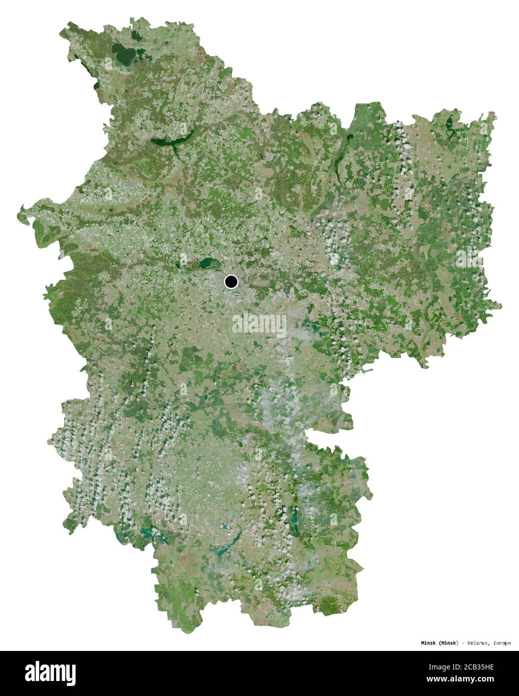 Shape of Minsk, region of Belarus, with its capital isolated on white ...