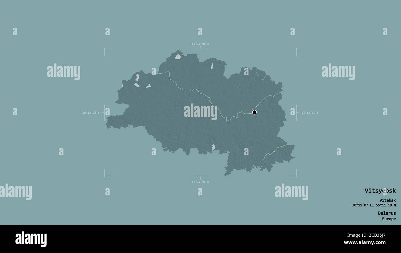 Area of Vitsyebsk, region of Belarus, isolated on a solid background in ...