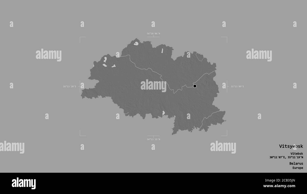 Area of Vitsyebsk, region of Belarus, isolated on a solid background in ...