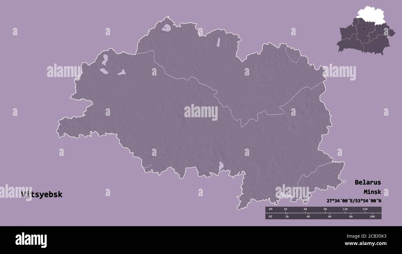 Shape of Vitsyebsk, region of Belarus, with its capital isolated on ...