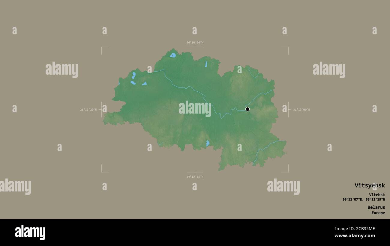 Area of Vitsyebsk, region of Belarus, isolated on a solid background in ...