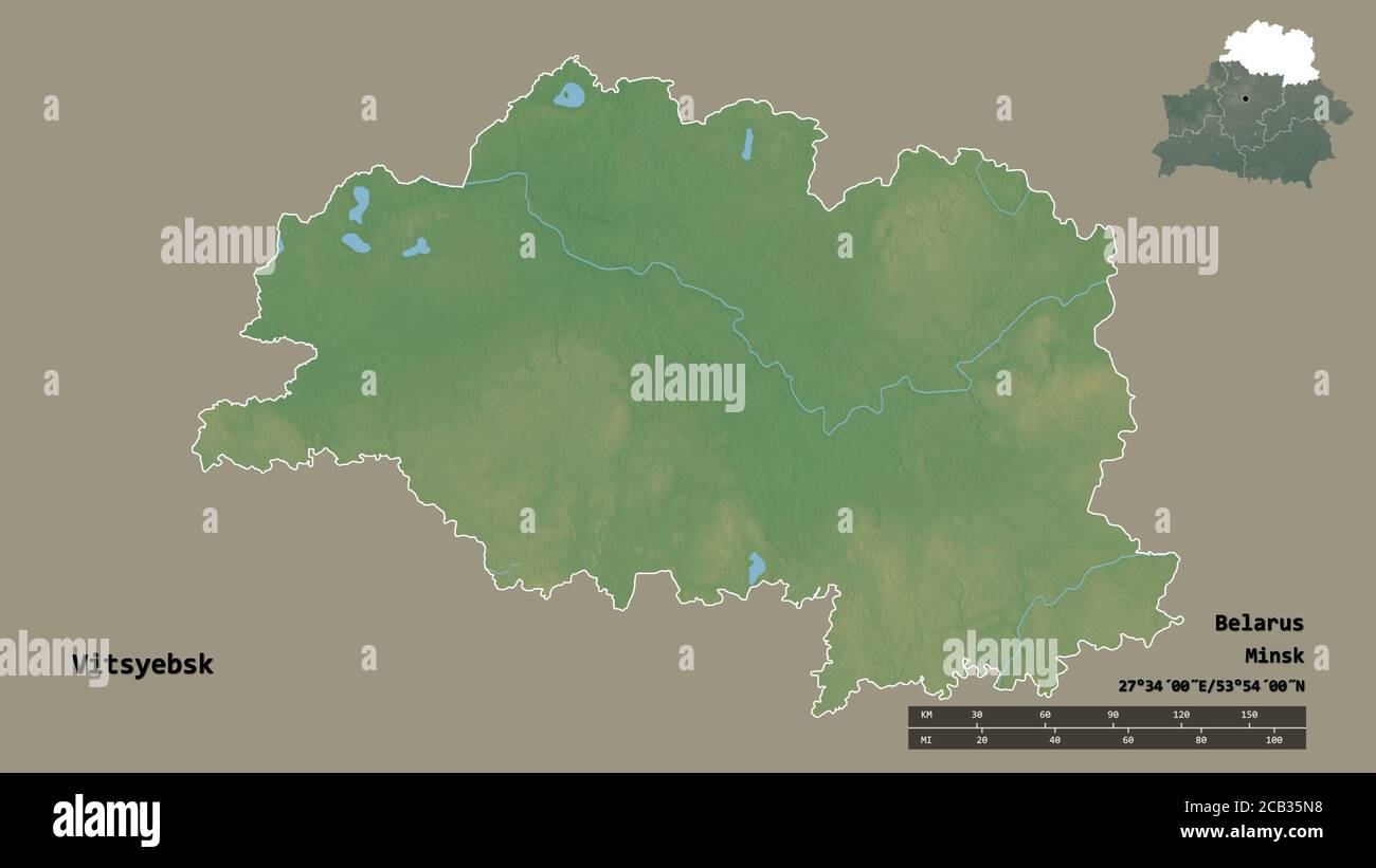 Shape of Vitsyebsk, region of Belarus, with its capital isolated on ...