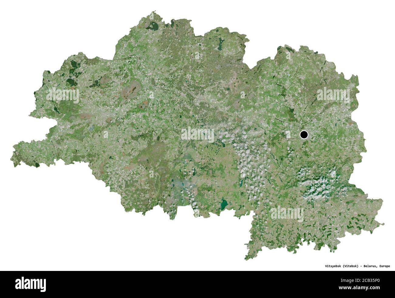 Shape of Vitsyebsk, region of Belarus, with its capital isolated on ...