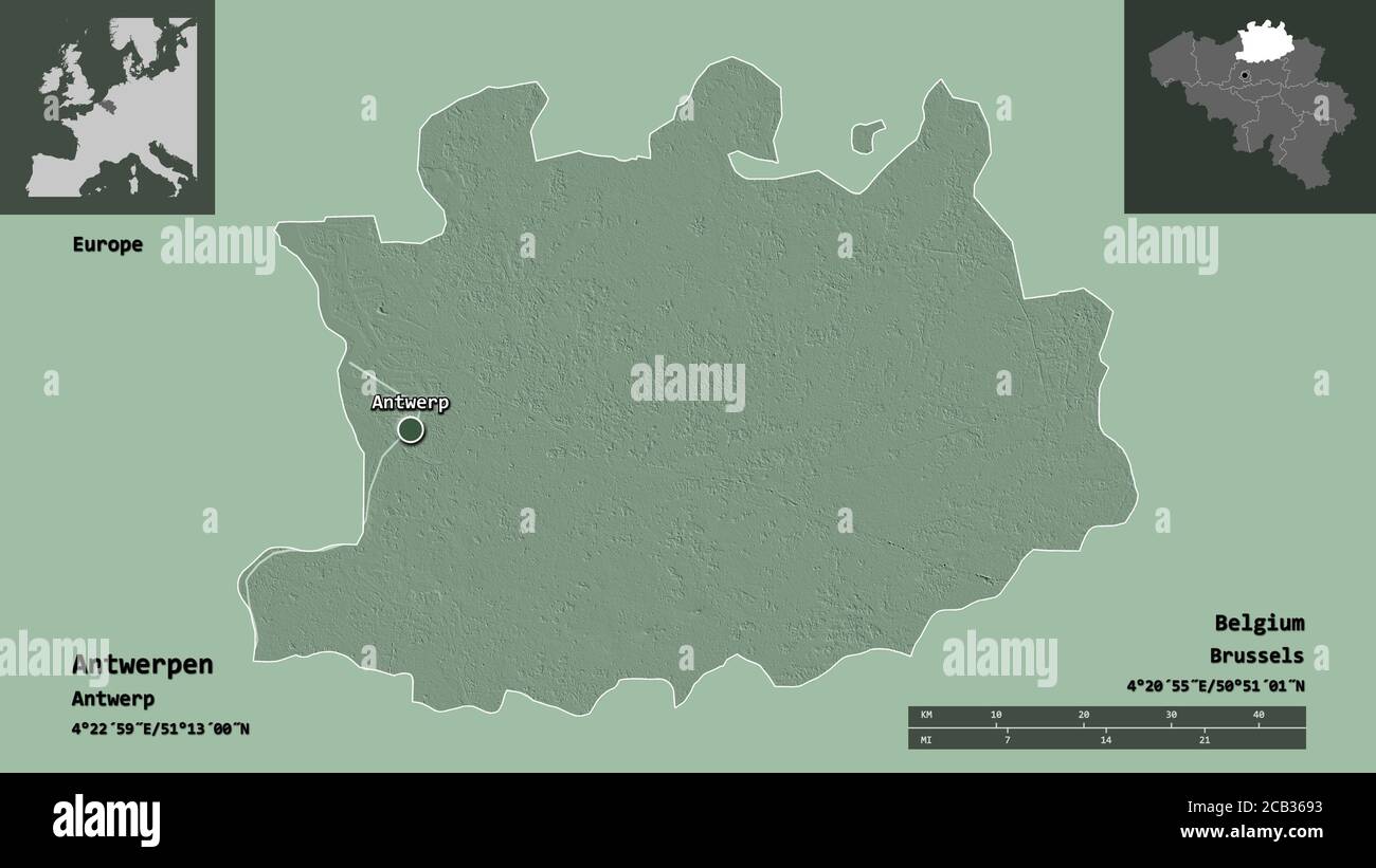 Shape of Antwerpen, province of Belgium, and its capital. Distance ...