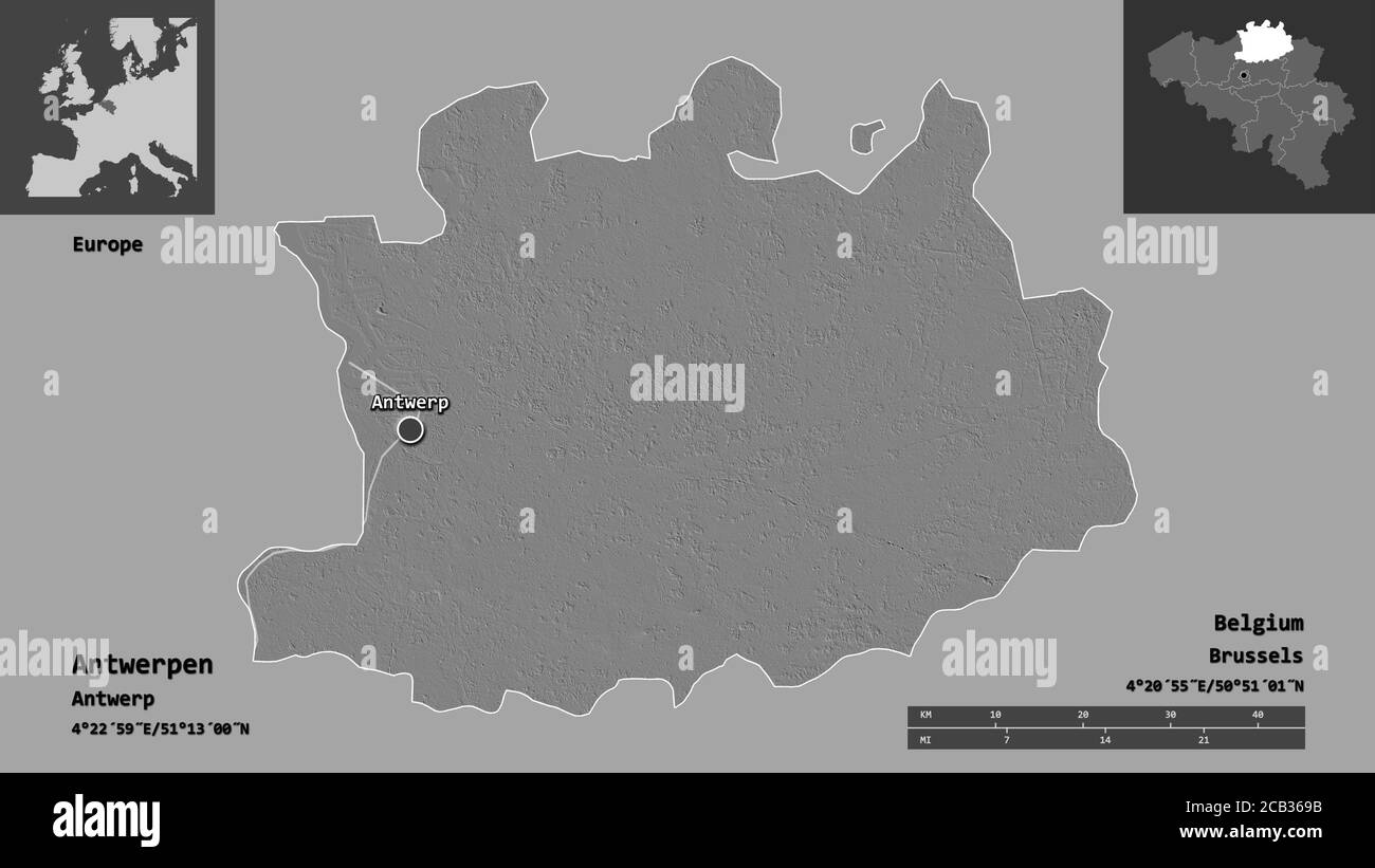 Shape of Antwerpen, province of Belgium, and its capital. Distance ...