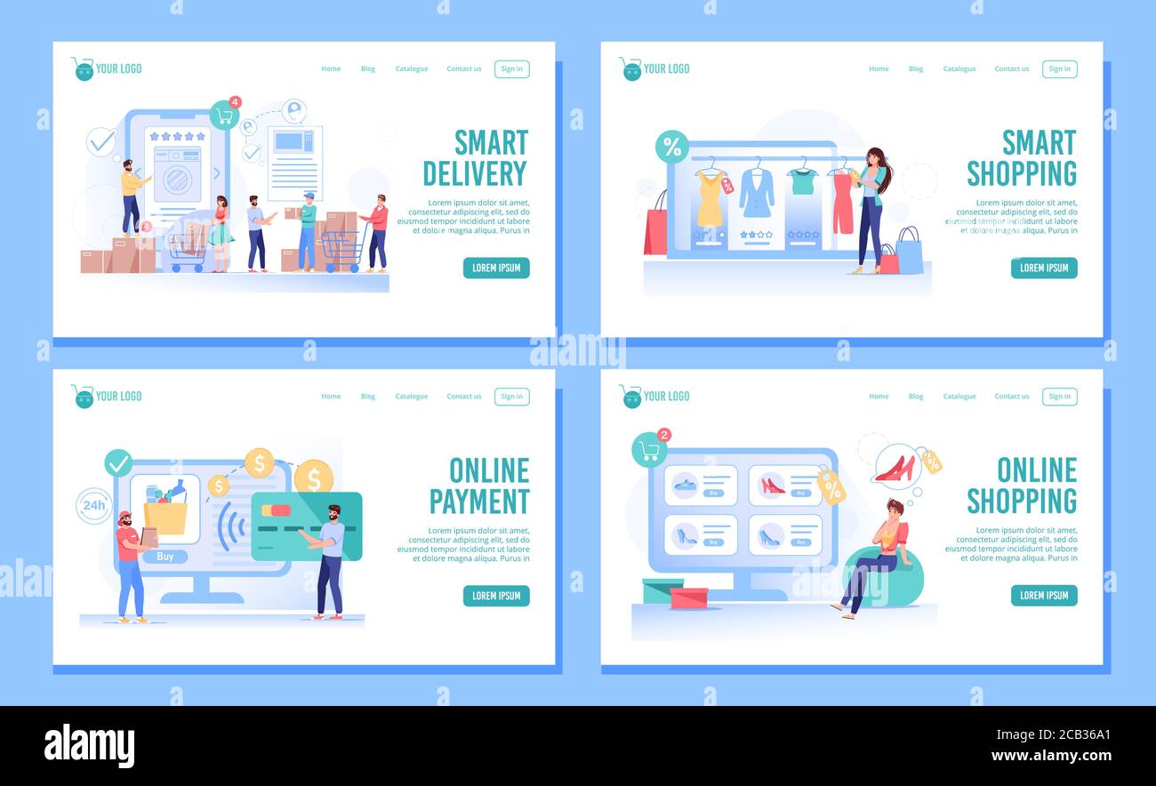Smart shopping, order, delivery landing page set Stock Vector Image ...