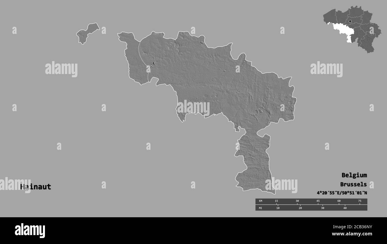 Shape of Hainaut, province of Belgium, with its capital isolated on ...
