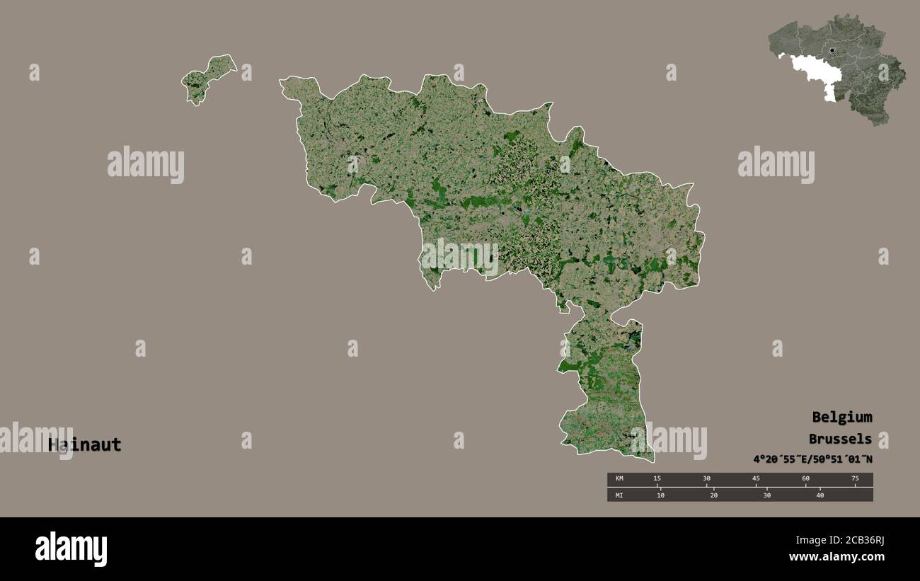 Shape of Hainaut, province of Belgium, with its capital isolated on ...