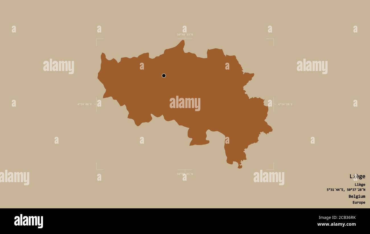 Area of Liège, province of Belgium, isolated on a solid background in a ...