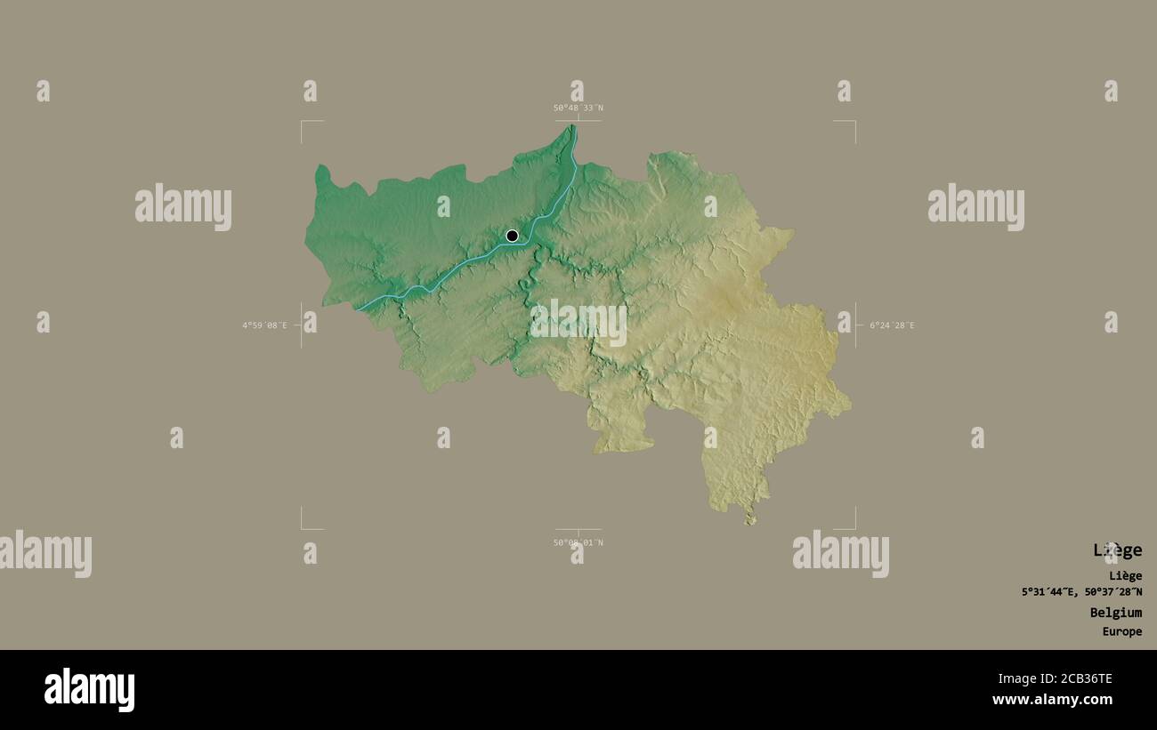 Area of Liège, province of Belgium, isolated on a solid background in a ...