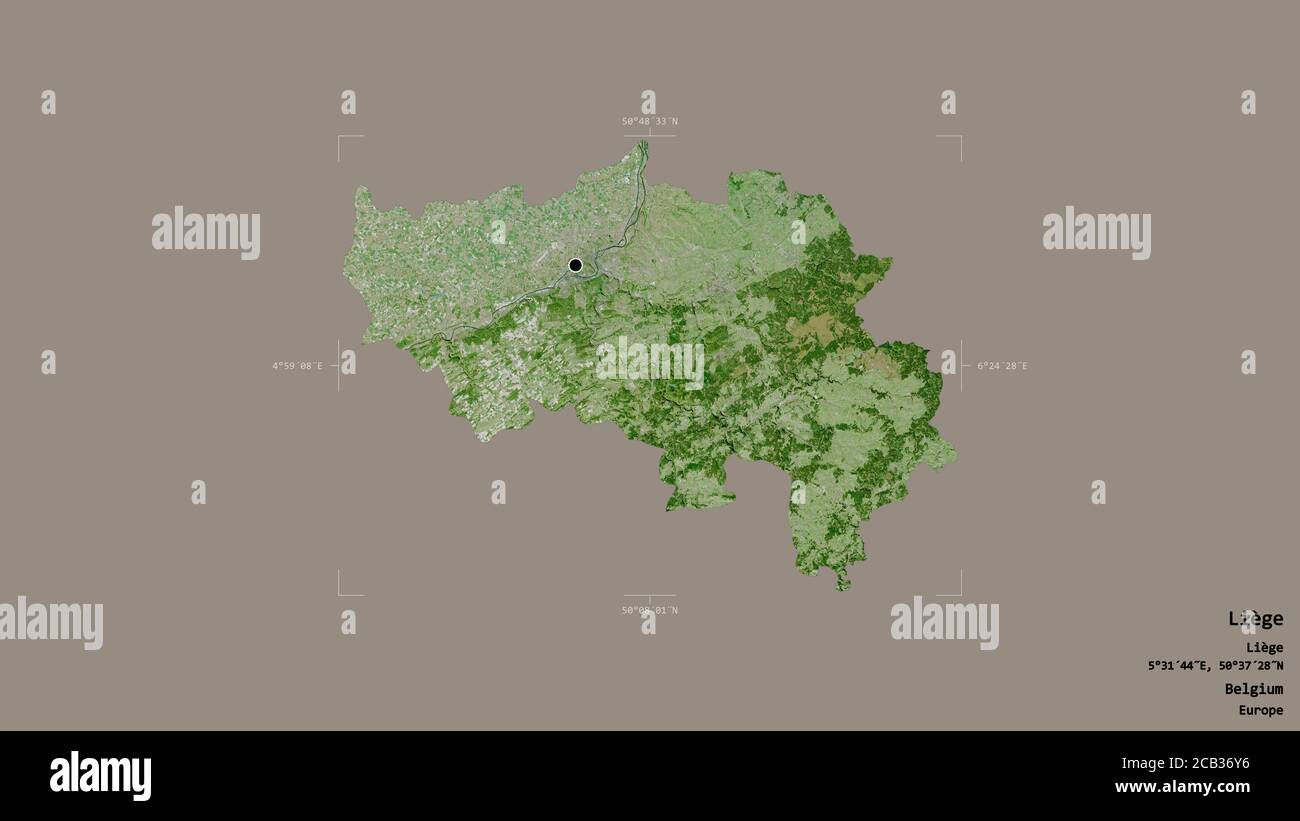 Area of Liège, province of Belgium, isolated on a solid background in a ...
