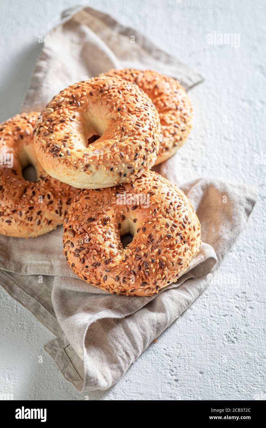 Stack of bagels on white hi-res stock photography and images - Alamy