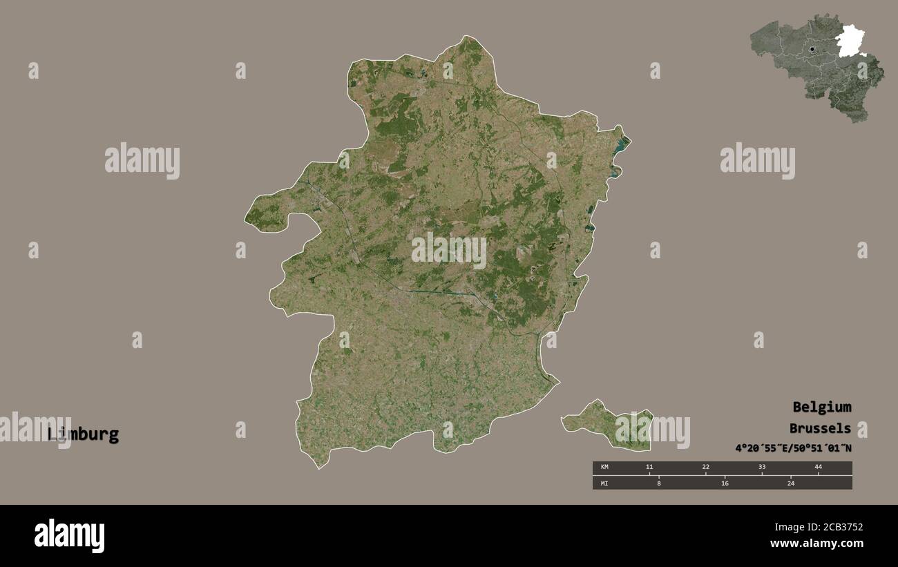 Shape of Limburg, province of Belgium, with its capital isolated on ...