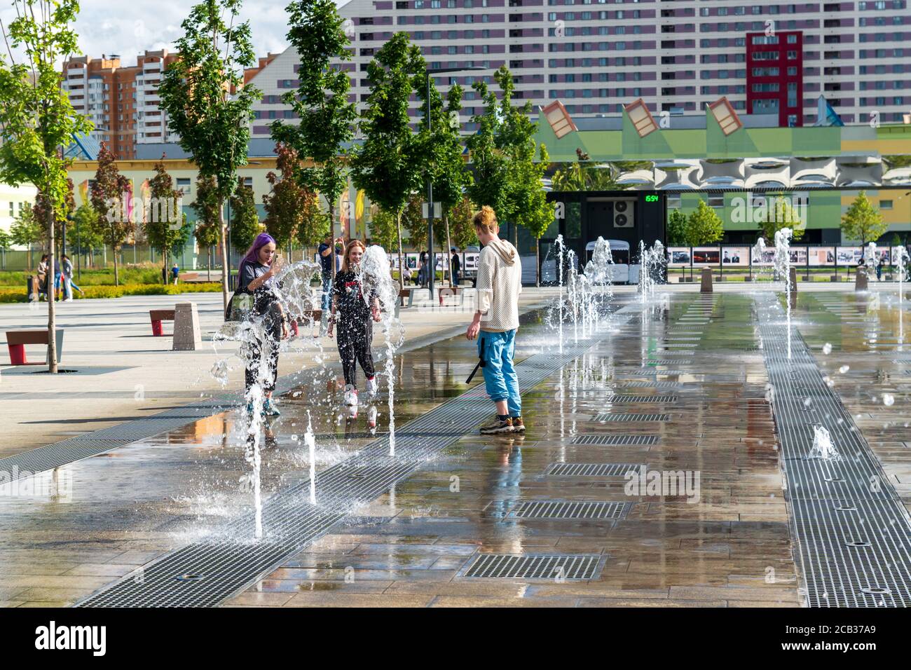 Moscow, Russia - July 31, 2020: Sunny summer day in the Park Khodynskoe ...