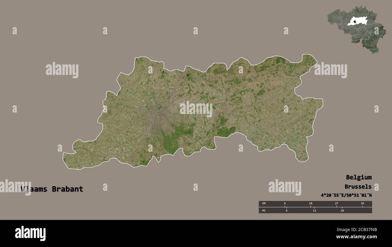 Shape of Vlaams Brabant, province of Belgium, with its capital isolated ...