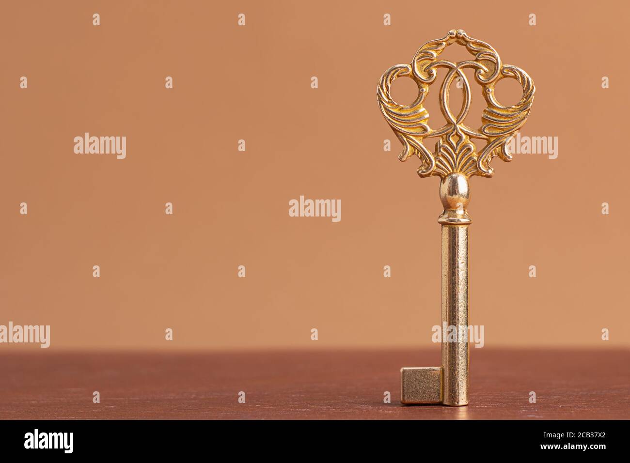 Old beautiful key stays on the wood box. A conceptual image Stock Photo ...