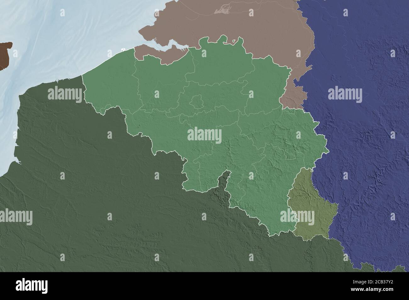 Extended area of Belgium with country outline, international and ...