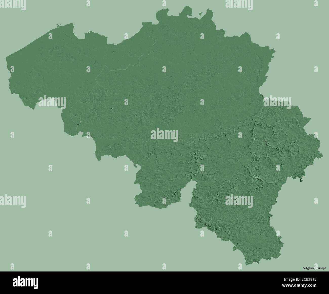 Shape of Belgium with its capital isolated on a solid color background ...