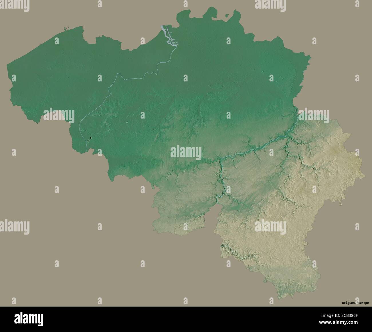 Shape of Belgium with its capital isolated on a solid color background ...